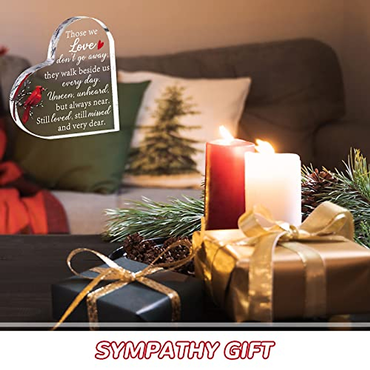 Memorial Gifts for Loss of Father Mother Sympathy Gifts Red Cardinal Memorial Bereavement Acrylic Heart Condolence Gifts in Memory of Loss of Loved One for Table Centerpieces Remembrance (4 x 4 Inch)