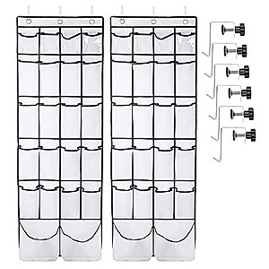 ULG Over The Door Shoe Organizer Shoe Holder with 22 Extra Large Clear Pockets Hanging Shoe Organizer with 3 Adjustable Metal Hooks for Bedroom Closet Bathroom Kitchen, 2 Pack White (62 x 21 inch)