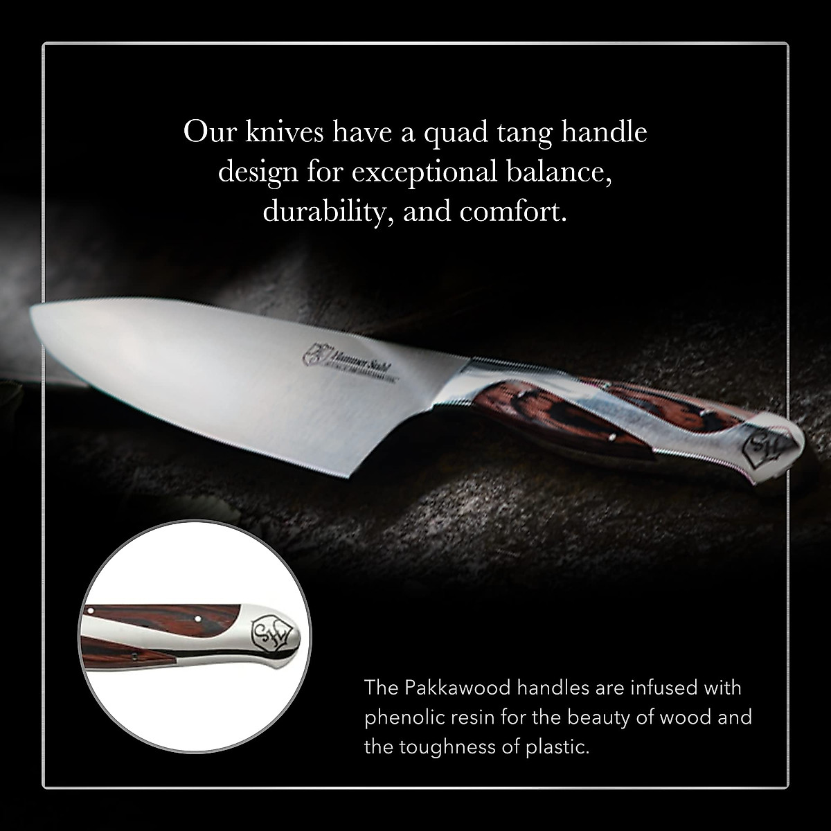 Hammer Stahl 8-Inch High Carbon Chef Knife | Versatile Cooking Knife for Chopping, Slicing & Precision Cutting | German Forged Sharp Kitchen Knife | Ergonomic Quad-Tang Pakkawood Handle & Gift Box