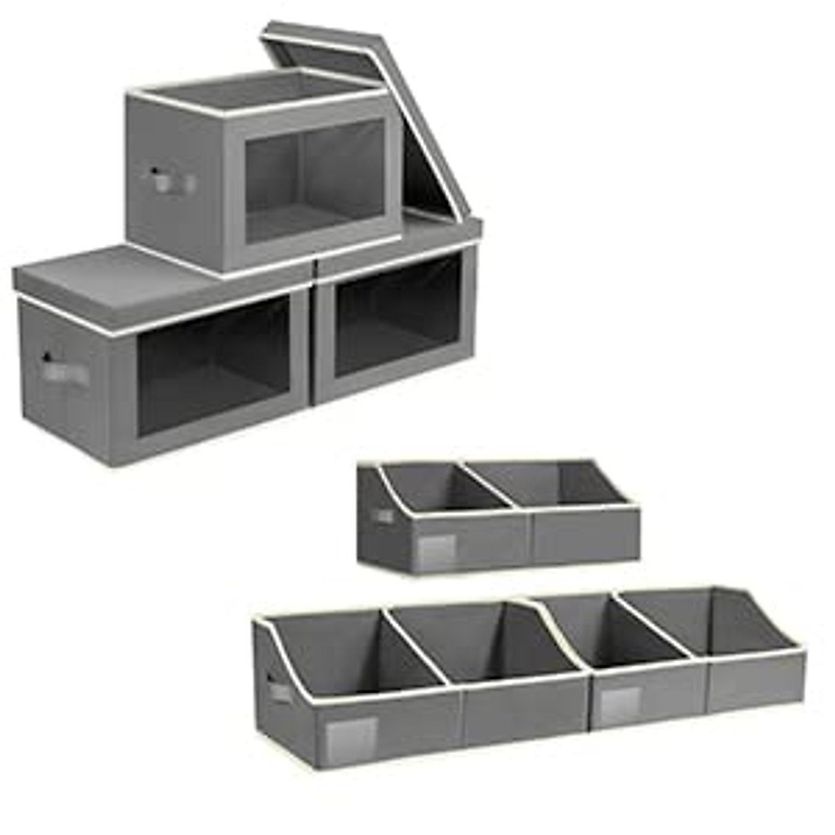 Homsorout Storage Bins with Lids, Trapezoid Storage Bins with Handle, Foldable Closet Storage Baskets, Clear Window Cube Storage Bins, Closet Organizers and Storage for Home, Rooms, 6 Packs, Grey
