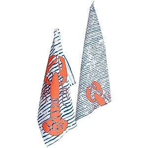 Boston International Cotton Kitchen Dishcloth Tea Towels, Set of 2, 28 x 18-Inches, Waterline Lobster