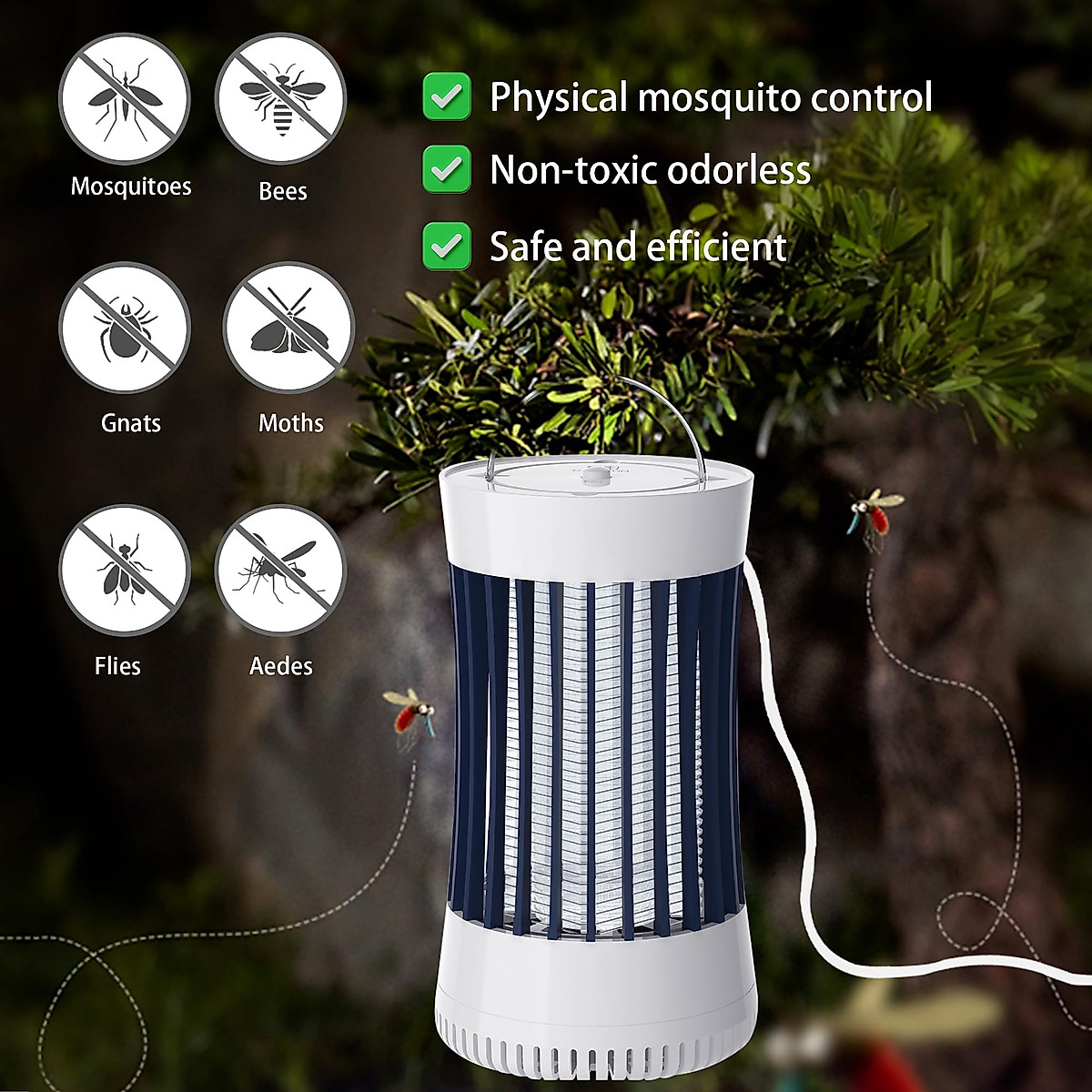 Phosooy 2-in-1 Indoor Electric Bug Zapper with Fan, Chargeable 1500V High Voltage Mosquitoes Killer with Hanger, Small Fly Insects Lamp Trap Catching Moth Gnat Fruit Flies, White