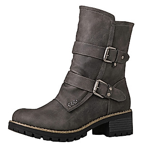 GLOBALWIN Lace up Mid Calf Motorcycle Fashion Festival Boots Combat Riding Military Boots for Women Grey Size 8