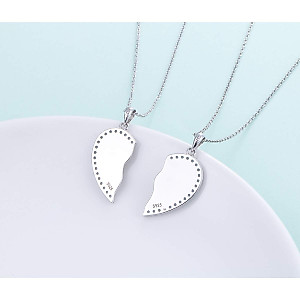 DAOCHONG S925 Sterling Silver Best Friend Bestie Stitch Necklaces Heart 2 Piece Gifts Women Teen Friendship BFF Pendant Set
