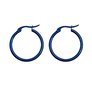 Edforce Stainless Steel Rounded Hoops Earrings (20mm-60mm Diameter) (Blue 20mm)