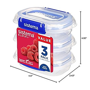 Sistema KLIP IT PLUS Food Storage Containers, 180 ml, 3 Piece Airtight Containers Set, Leak-Proof Seal, Easy Locking Clips, BPA-Free