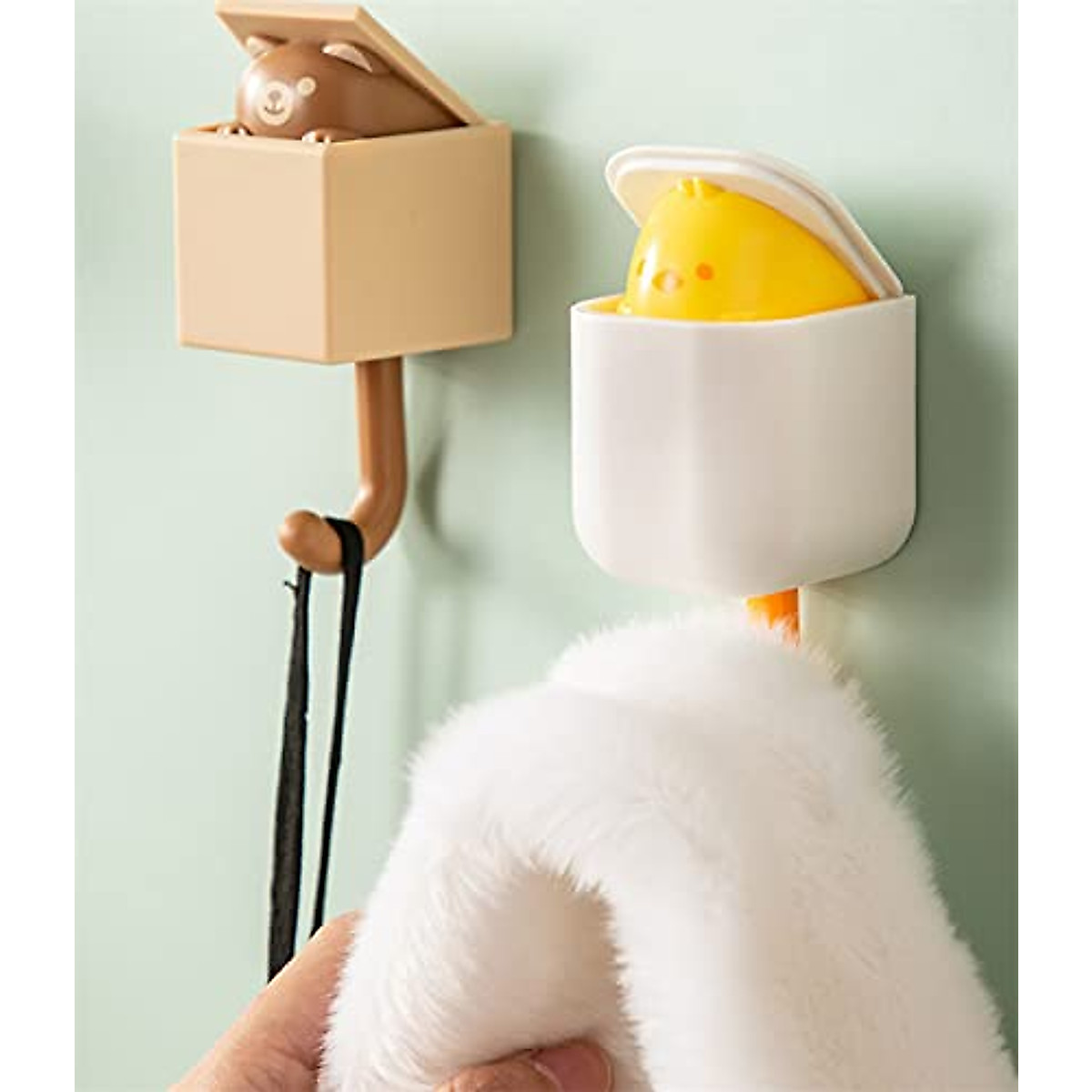 NURZIY Cat Chick Hamster Wall Hook,Self-Adhesive Wall Hanging Waterproof Hooks Up,Traceless Hook for Hat,Coat,Key,Leash,Towel (Blue)