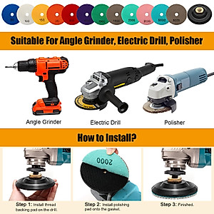 13 Packs 4 Inch Diamond Polishing Pads with Backer Pad, COITEK Wet/Dry Polish Pad Kit for Drill Grinder Polisher 50-8000 Grit Pads for Granite Marble Concrete Polishing