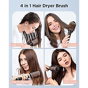 Hair Dryer Brush Blow Dryer Brush in One, Brush Blow Dryer with Negative Ionic, 4 in 1 Hair Dryer and Styler Volumizer Blowout Brush Hair Dryer for Drying Straightening Curling with Hair Towel Wrap