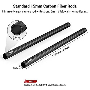 SmallRig 15mm Carbon Fiber Rod for 15mm Rod Support System (Non-Thread), 12 inches Long, Pack of 2 - 851