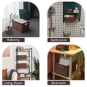 GRANNY SAYS Wicker Storage Baskets, Rectangle Storage Baskets for Shelves, Wicker Baskets for Organizing, Waterproof Woven Storage for Toilet Shelf Baskets, Laundry Room, Brown, 2-Pack