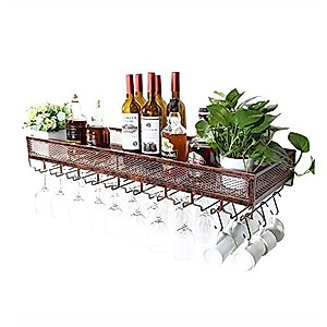 Stylish Simplicity Wine Racks Wall Holder Metal Vintage | Wine Bottle Holder Free Standing |Hanging Wine Glass Holder | Rustic Wine Holder Wall Mounted Wine Cooler Wine Stand Wine Cabinet, PIBM, Br