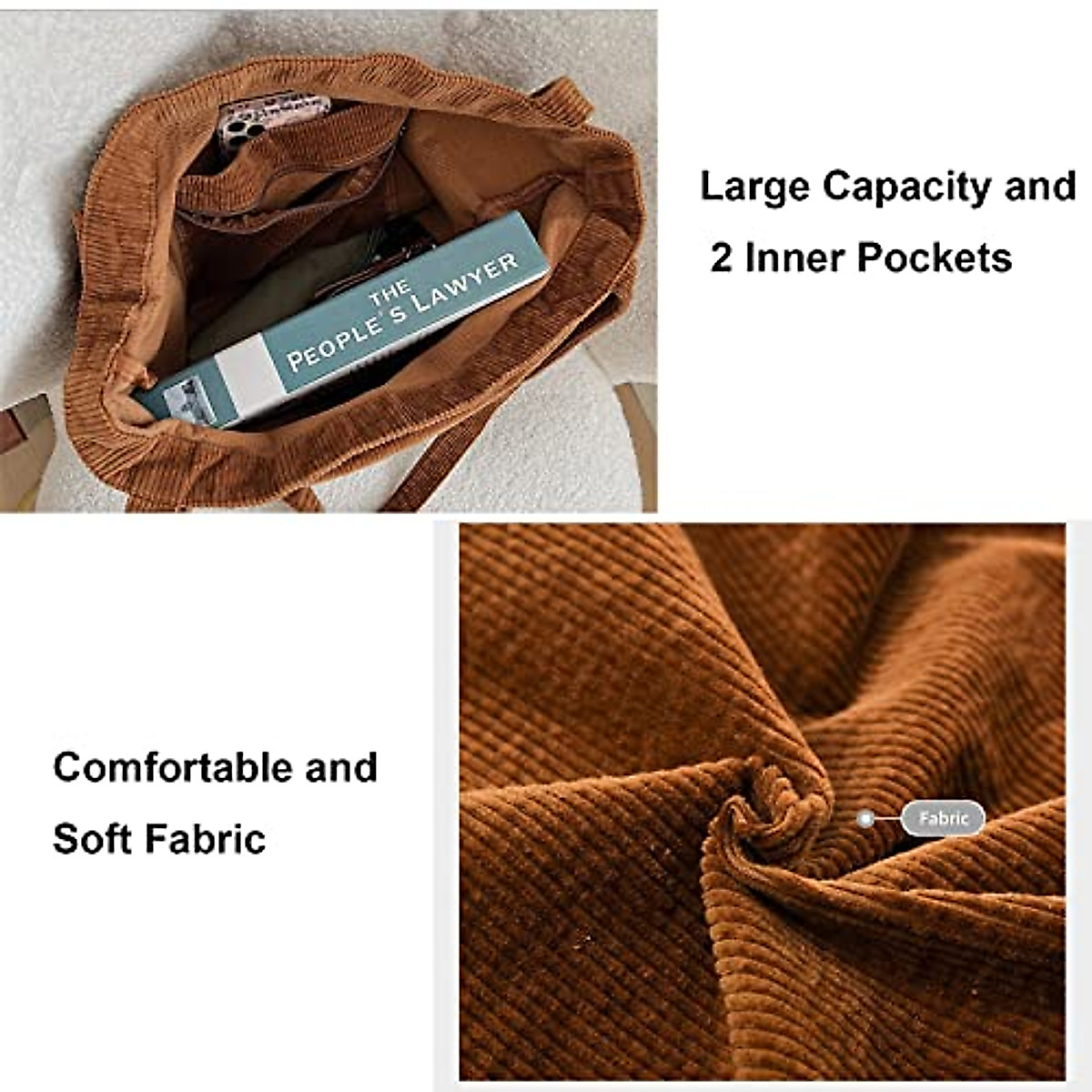 ALUWU Corduroy Tote Bag for Women Girl Casual Work Canvas Shoulder Handbags Cute Large Purse Light Green