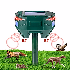 Ultrasonic Animal Repeller Outdoor Waterproof Solar Animal Deterrent with Motion Sensor and Flashing Lights, Yard Farm Garden Repellent for Cat Squirrel Dog Rabbit Raccoon Skunk Fox Deer and More