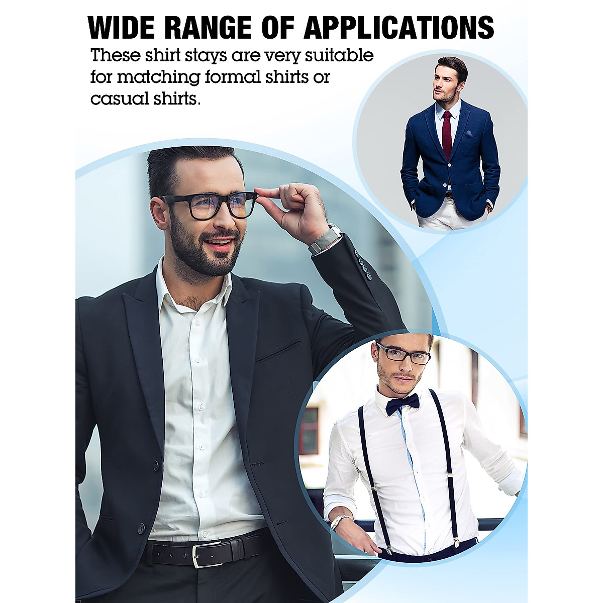 Jeere 2 Pairs Shirt Stays for Men Adjustable Shirt Garters Elastic Shirt Suspenders for Women Shirt Holder Straps with 3 Nonslip Clips