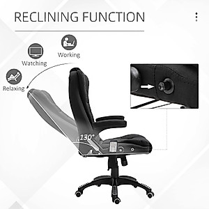 Vinsetto 6 Point Vibration Massage Office Chair with Heat, High Back Executive Office Chair with Padded Armrests, Linen Reclining Computer Chair, Black
