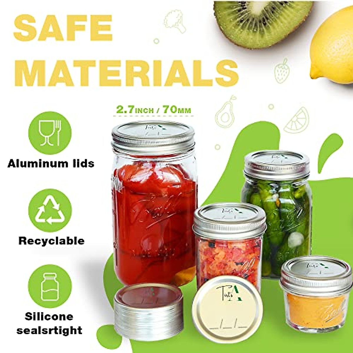 100 Count Canning Lids - Mason Jar Lids Regular Mouth for Kerr & Ball Canning Jars - Mason Jar Lids Food Grade Material, Metal Lids,100% Fit and Airtight - Protect the Environment with Recyclable
