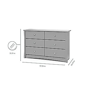 Storkcraft Crescent 6 Drawer Double Dresser (Pebble Gray) – GREENGUARD Gold Certified, For Nursery, Dresser, Kids Nursery Organizer, Chest of Drawers