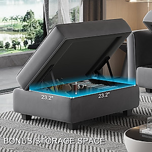 DANNRATCH Modular Sectional Sofa U Shaped Sectional Couch with Reversible Chaise, Sleeper Velvet Modular Couch with Storage Seat for Living Room Furniture Sets Grey