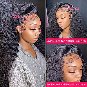 Lace Front Wigs Human Hair 13x4 Deep Wave Lace Front Wigs Human Hair Pre Plucked 22 Inch Deep Wave Lace Frontal Human Hair Wigs for Black Women 180 Density Glueless Brazilian Human Hair Wigs (22inch)