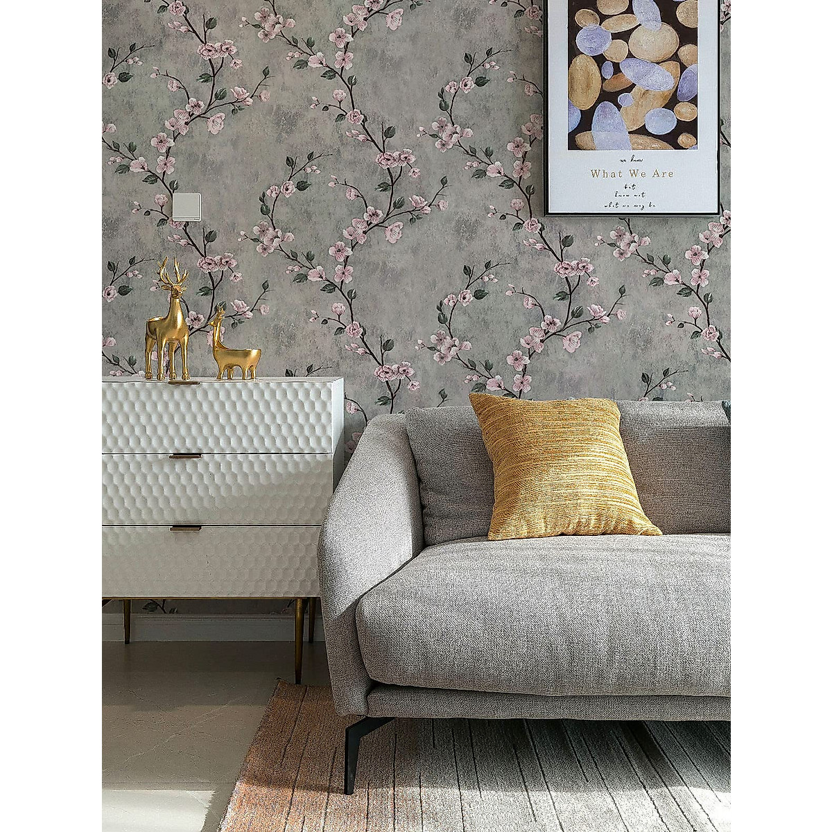 Dviolet Floral Peel and Stick Wallpaper Grey Floral Contact Paper Removable Wallpaper Decorative Self Adhesive Wallpaper Wall Paper 17.7" x 118.1"