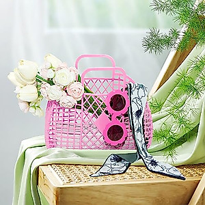 iSpralo Jelly Bag - Girls Jelly Purse Jelly Tote Girls Beach Bag with Flower Sunglasses, Retro Jelly Basket for Easter, Halloween, Bridal (Pink)