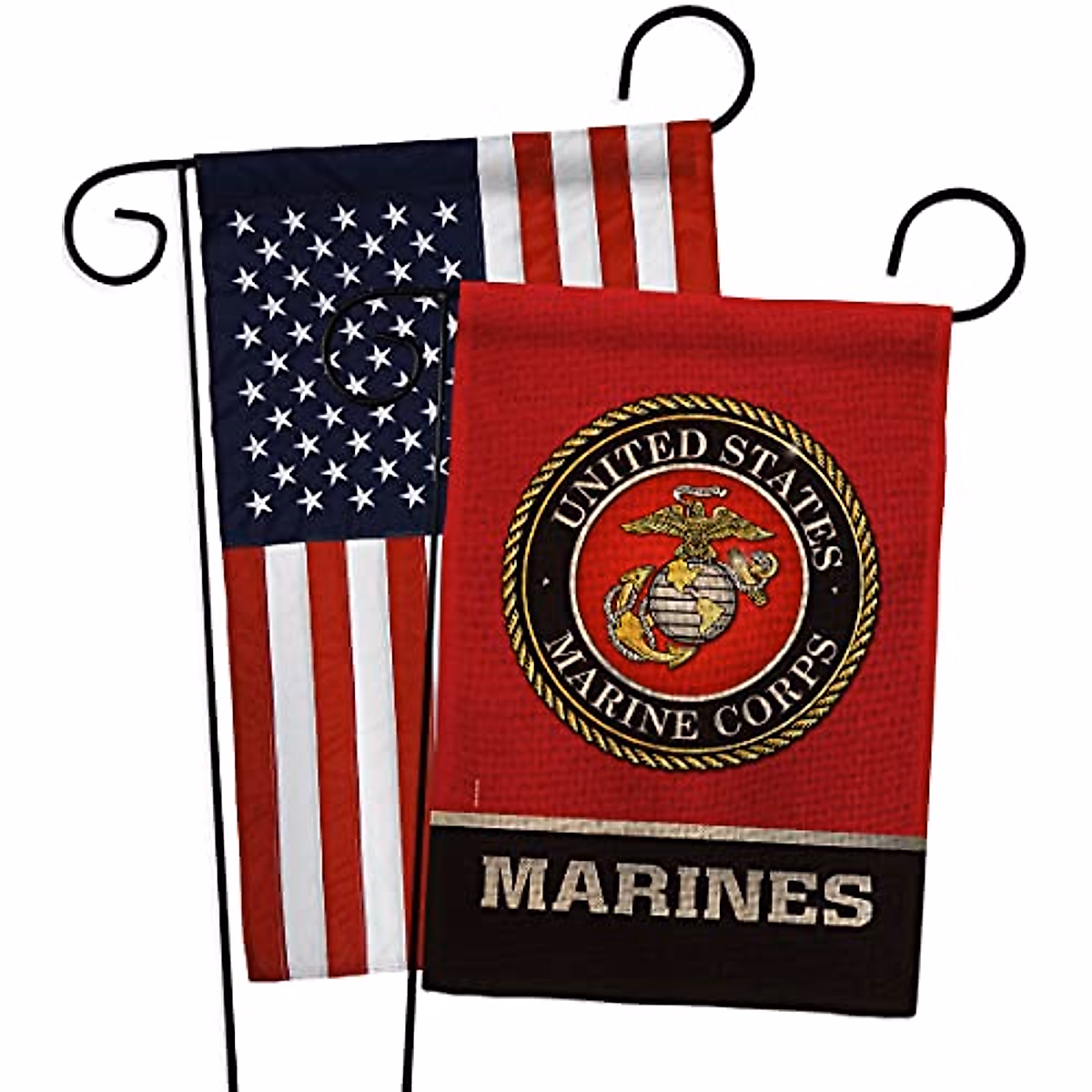 US MILITARY United State Burlap Garden Flag Pack Armed Forces Marine Corps USMC Semper Fi American Military Veteran Retire Official Applique House Banner Small Yard Gift Double-Sided, Made in USA