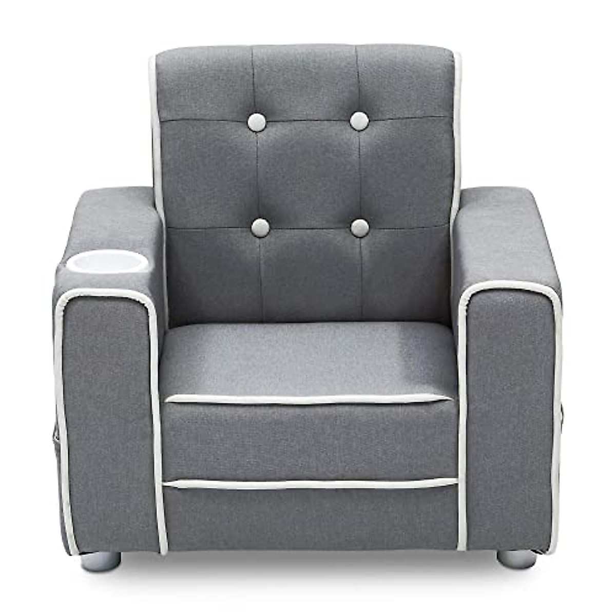 Delta Children Chelsea Kids Upholstered Chair with Cup Holder, Soft Grey