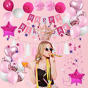 NANINUNENO Sweet Pink Birthday Decorations for Girls Teens Women, Pink and White Happy Birthday Balloons for Women，Birthday Party Decorations for Daughter Her Kids Including Pink Happy Birthday