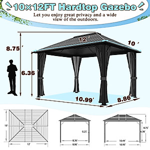 MUPATER 10x12ft Hardtop Gazebo with Sidewalls and Mesh Netting, Single Roof Patio Gazbeo, Outdoor Gazebo for Patios, Deck, Lawns, Gardens and Pools, Black