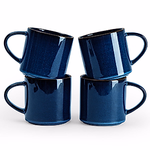 famiware Nature Coffee Mugs Set of 4, 14 oz Coffee Mug Set, Coffee Cups with Handle for Coffee, Tea, Cocoa and Milk, Microwave and Dishwasher Safe, Midnight Blue