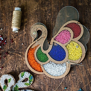 Lonjew Wood Swan Bead Storage Tray, Bead Case With Lid, Seed Beads Organizer Container Transparent Clear Lid, Bead Tray Magnet Cover, Magnetic Needle Holder