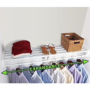 EZ SHELF- Closet Shelf with Hanging Rod, Expands 40.5-73", White, Closet Shelves Hold 200 lbs, Easy Install Closet Organizer to 2 Side Walls, Alternate for Closet Wire Shelving & Laundry Room Shelves