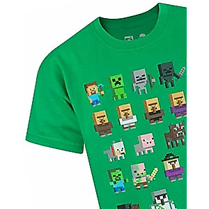 Minecraft T-Shirt Boys Kids Sprites Green Characters Short Sleeve Game Top 9-10 Years