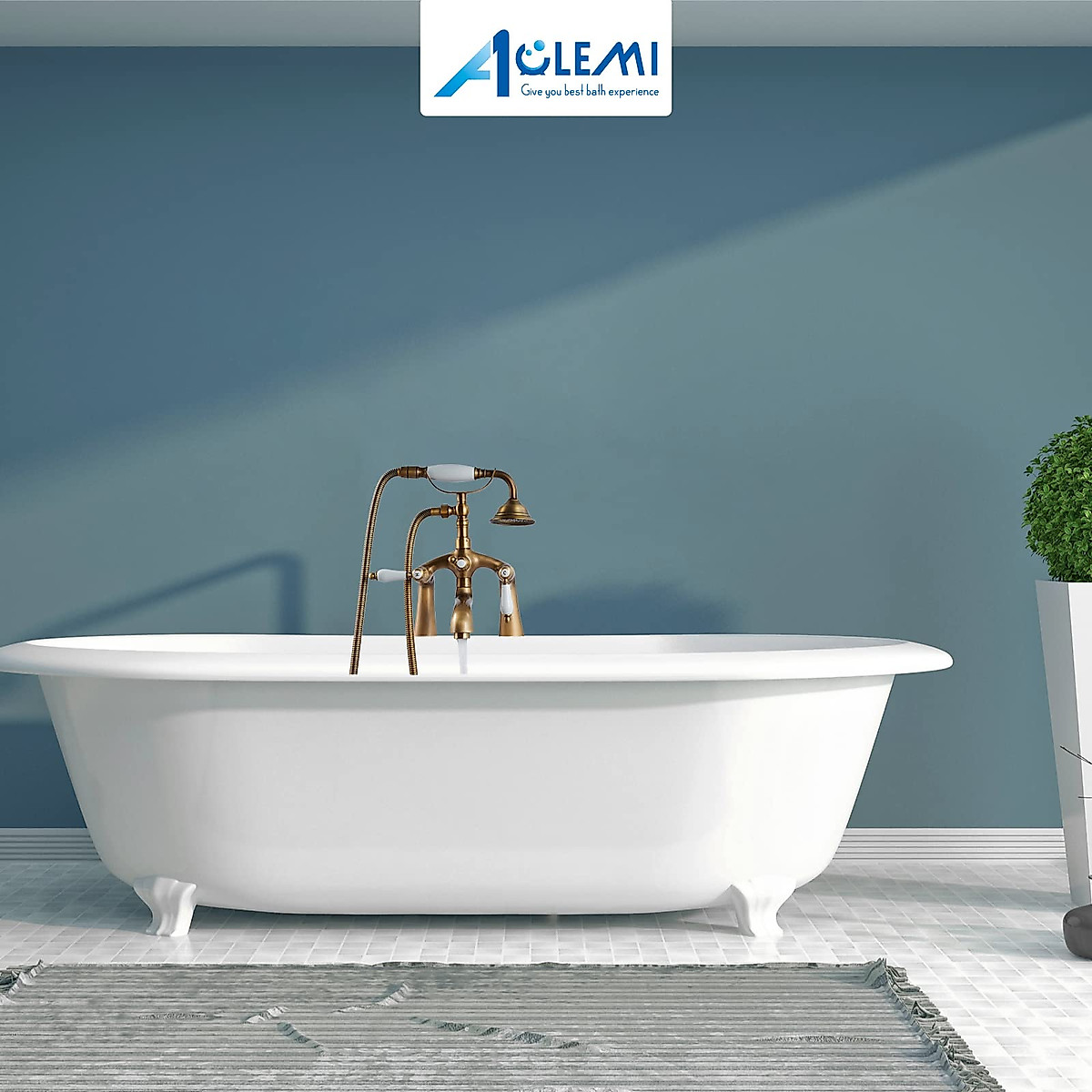 Aolemi Clawfoot Tub Faucet with Handheld Spray and Bathtub Spout Double Lever Handle Bathroom Mixer Tap Victoria Vintage Telephone Shape Shower Set Deck Mount Antique Brass