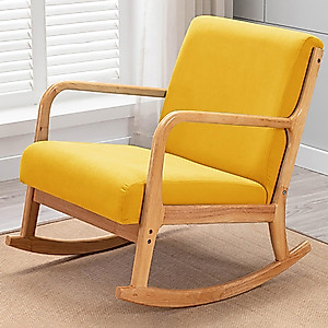 KAXLDHH Premium Rocking Chairs with Padded Cushion, Comfy Oversized Rocker Outdoor Patio Chairs Solid Wood Camping Chairs for Patio, Backyard, Balcony, Porch, 330lbs Weight Capacity (Color : Yellow)