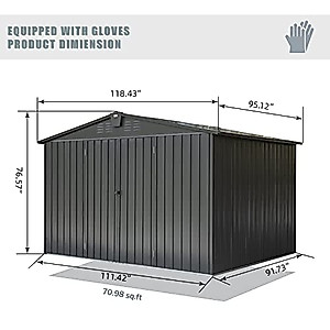 Domi Backyard Storage Shed 9.8’ x 7.9’ with Galvanized Steel Frame,Outdoor Garden Shed Metal Utility Tool Storage Room with Latches and Lockable Door for Balcony Lawn Poolside (Dark Gray)