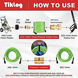 Pressure Washer Hose 1/4", Kink Free Swivel M22 14mm Thread High Pressure Replacement Hose, Flexible Extension Hose with 3/8 Quick Connect Adapters for Power Washing, 4000 PSI