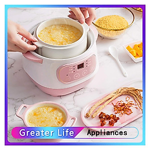 Intelligent Electric Slow Cooker Ceramics Water Stew Pot 200W Smart Reservation+Timing Electric Cooker Stew 1L Household (Color : Pink)