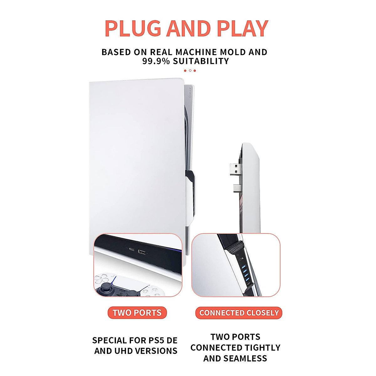 PS5 USB Hub 5 Ports USB Extender, USB High Speed Expansion Hub Charger USB Extender Compatible with Playstation 5 Game Console Accessories PS5 Converter Fast Transmission Multi-port Hub Distributor