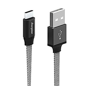 Energizer Android Charger USB to USB C TypeC 3.0 Cable 4ft Fast Charging Syncing Mesh Cord Type C Metal Tip, Silver Black 4 Feet