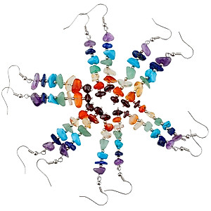 SUNYIK 7 Chakra Dangle Earrings for Women,Tumbled Stones Long Engery Earring