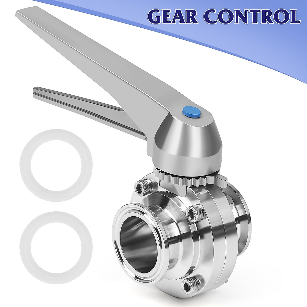 JMCOLMT 2 Inch Butterfly Valve 2 Pcs Sanitary Stainless Steel 304 with Trigger Handle Tri Clamp Butterfly Valve