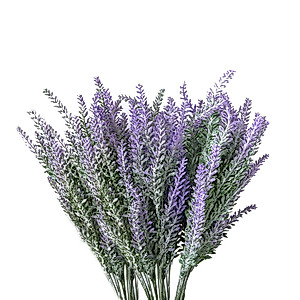 Evoio 10pcs Artificial Flocked Lavender Bouquet, DIY Bridle Flowers Arrangements Home Kitchen Garden Office Wedding Decor Floral-Purple