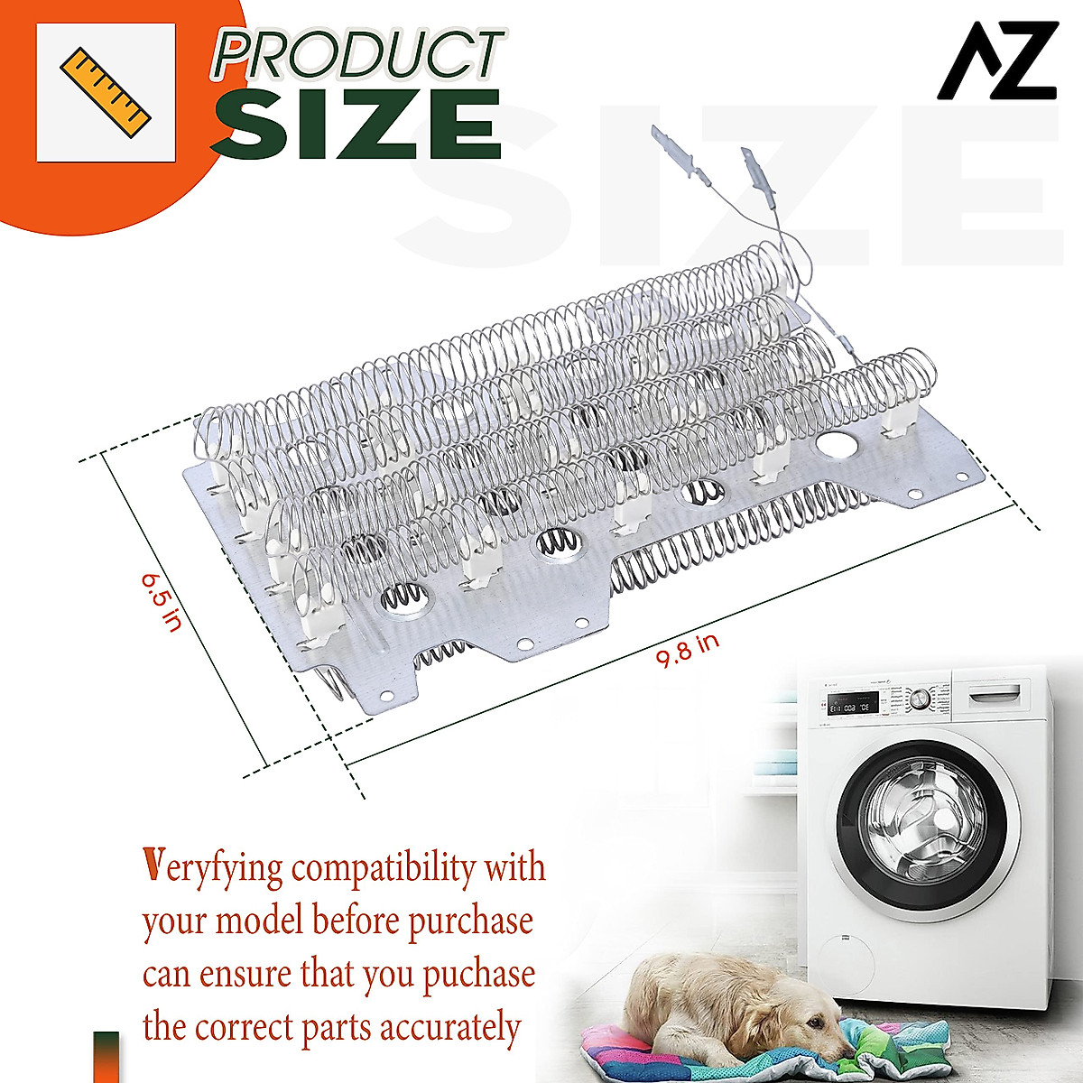 AZ4U Dryer Heating Element Replaces For Samsung DV45K6500EV/A3 DV45K6500EW/A3 DV45K6200EZ/A3 DV52J8700EP/A2 DV48J7700EW/A2 DV45H6300EW/A3 DVE45M5500P/A3 DVE45M5500W/A3 DVE60M9900V/A3 DV50K7500EW/A3