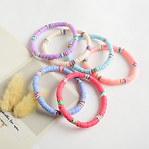 LALAPPLE Preppy Heishi Clay Bead Stretch Bracelets for Women Stackable Gold Pearl Evil Eye Beaded Bracelets Boho Summer Beach Jewelry for Women