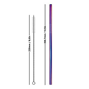 10.5 Inch Long Stainless Steel Straws with 2 Cleaning Brush Reusable Colored Metal Drinking Straws Long Straight Straws For 30oz Tumbler,Starbucks, Mason Jar (8 Long Stright)