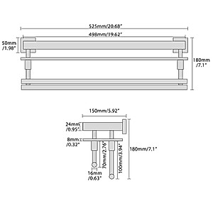 Alise Bathroom Glass Shelf with Double Towel Bar, Tempered Glass Bathroom Shelf Wall Mounted, SUS304 Stainless Steel Modern Floating Shelf, Brushed Nickel, 20 inch