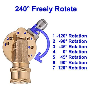 PWACCS Pressure Washer Pivoting Coupler Kit, 240 Degree Rotation, Pressure Washer Accessories Kit Including Gutter Cleaner Attachment and 7 Spray Nozzle Tips with Holder, 1/4" Quick Connect, 4500 PSI