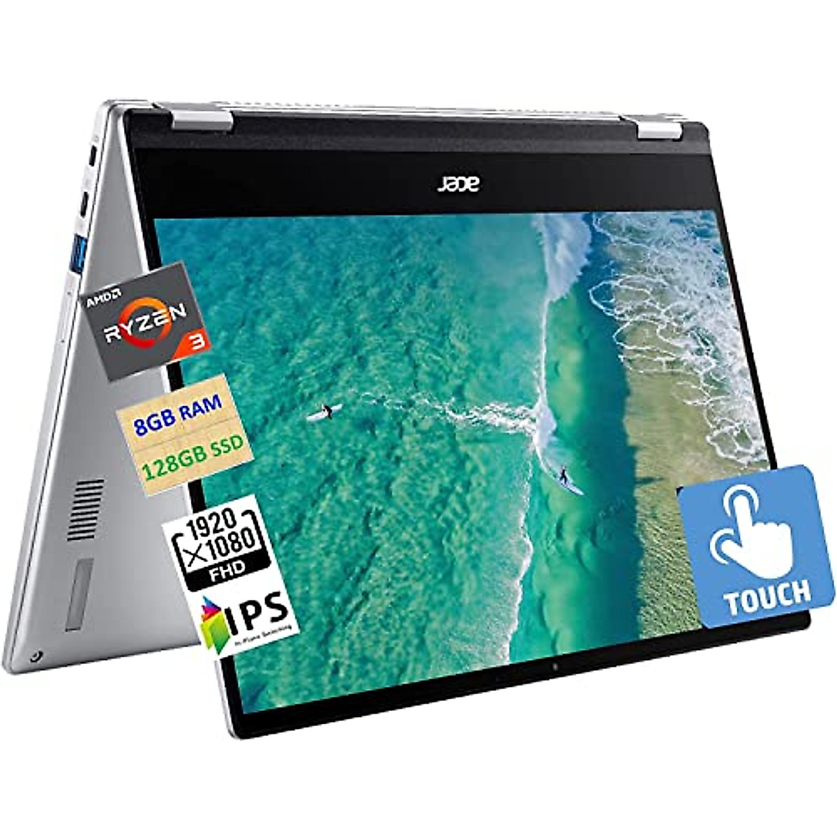 Acer 2023 Newest Spin 2-in-1 Convertible Chromebook, AMD Ryzen 3 3250C(Up to 3.5GHz), 14 Inch FHD IPS Touchscreen, 8GB RAM, 128GB eMMC, WiFi, Backlit Keyboard, Chrome OS, Silver